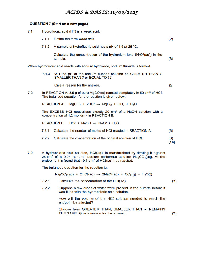 Acids and Bases Revision Ws 1 | PDF