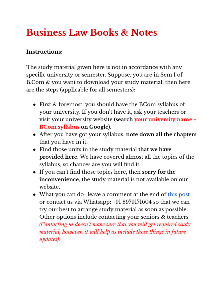 Business Law Study Materials Guide | PDF