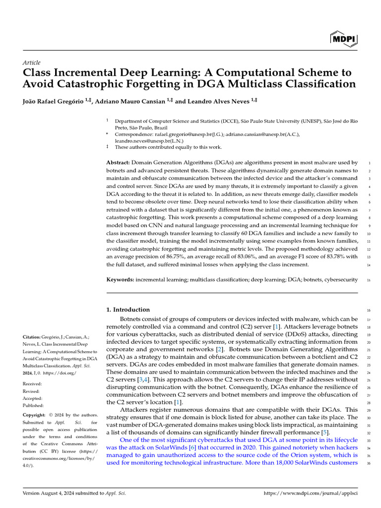 Class Incremental Deep Learning a Computational Scheme to Avoid Catastrophic Forgetting in DGA ...