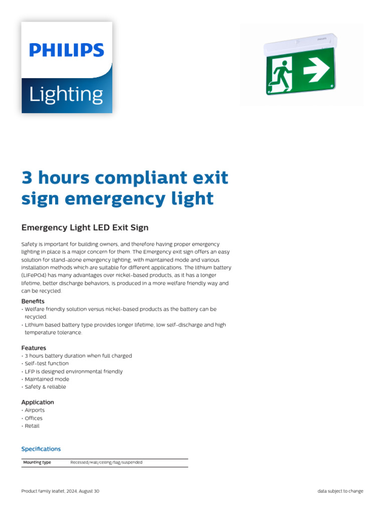 LED Emergency Exit Sign 3-Hour Battery | PDF | Lighting