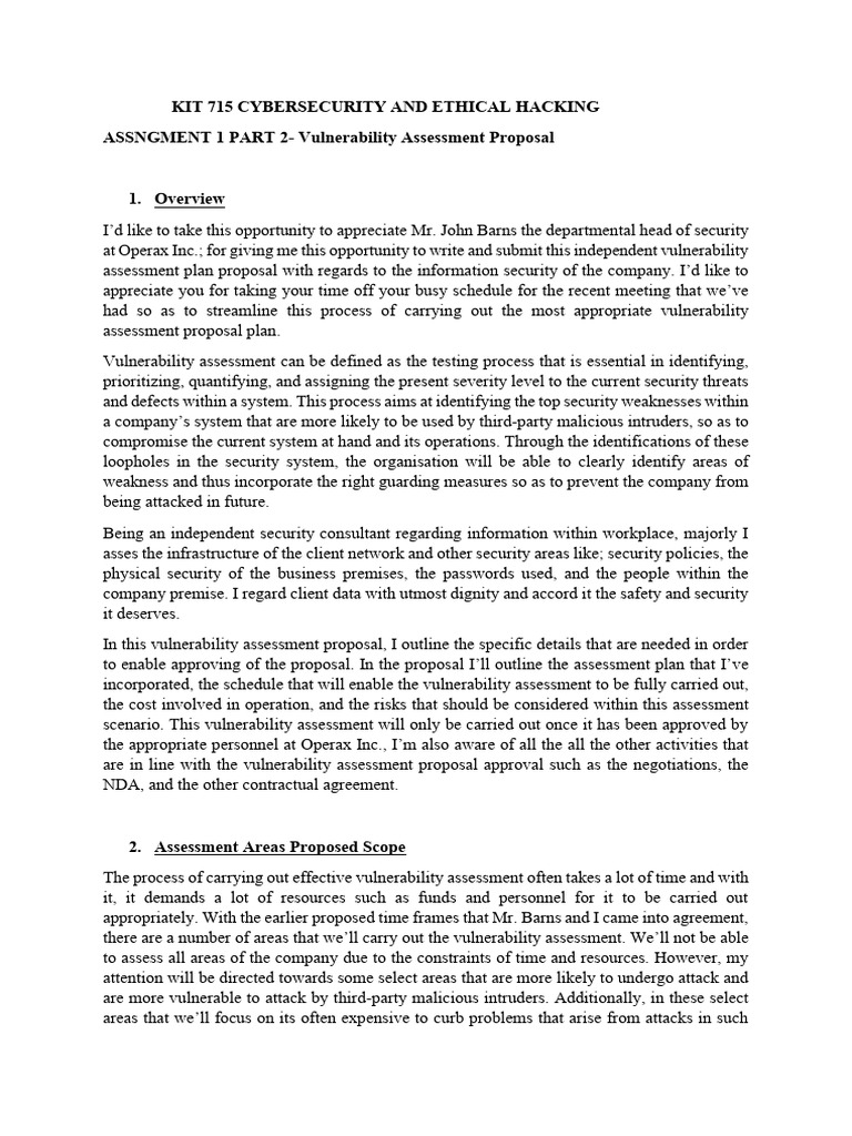 Vulnerability Assessment Proposal for Operax | PDF | Security ...