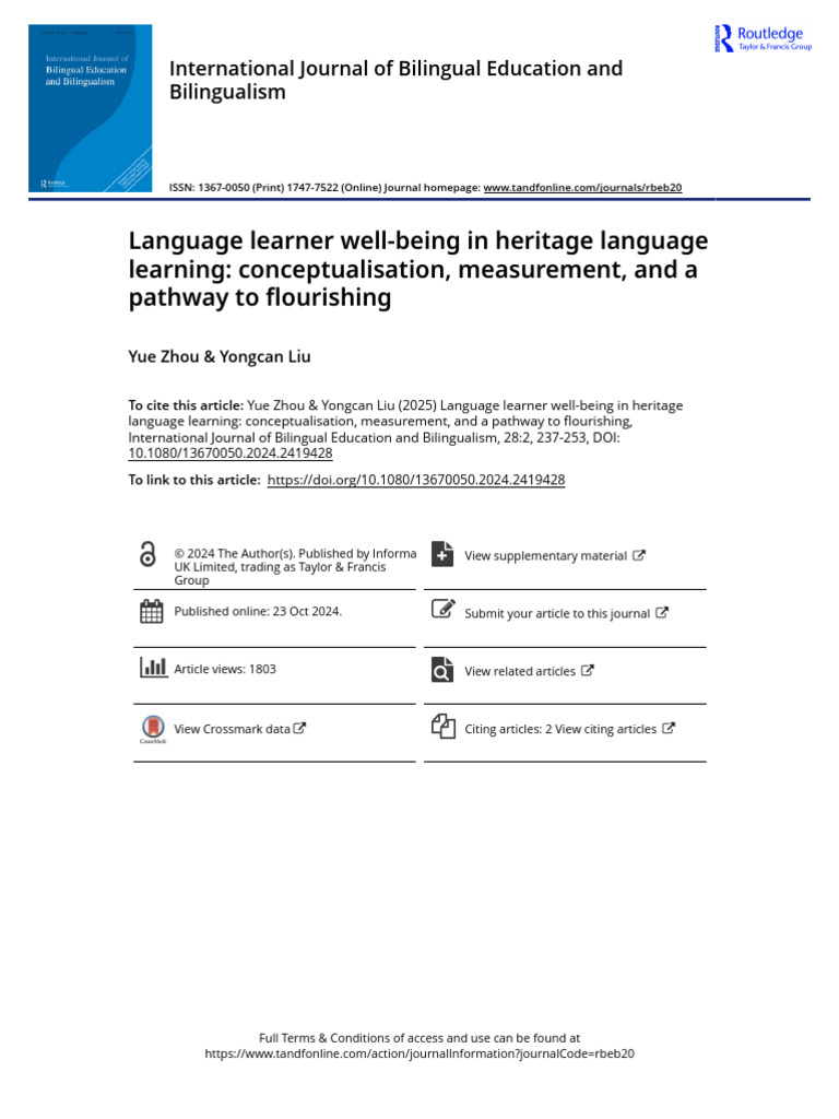 Language Learner Well-Being in Heritage Language Learning ...