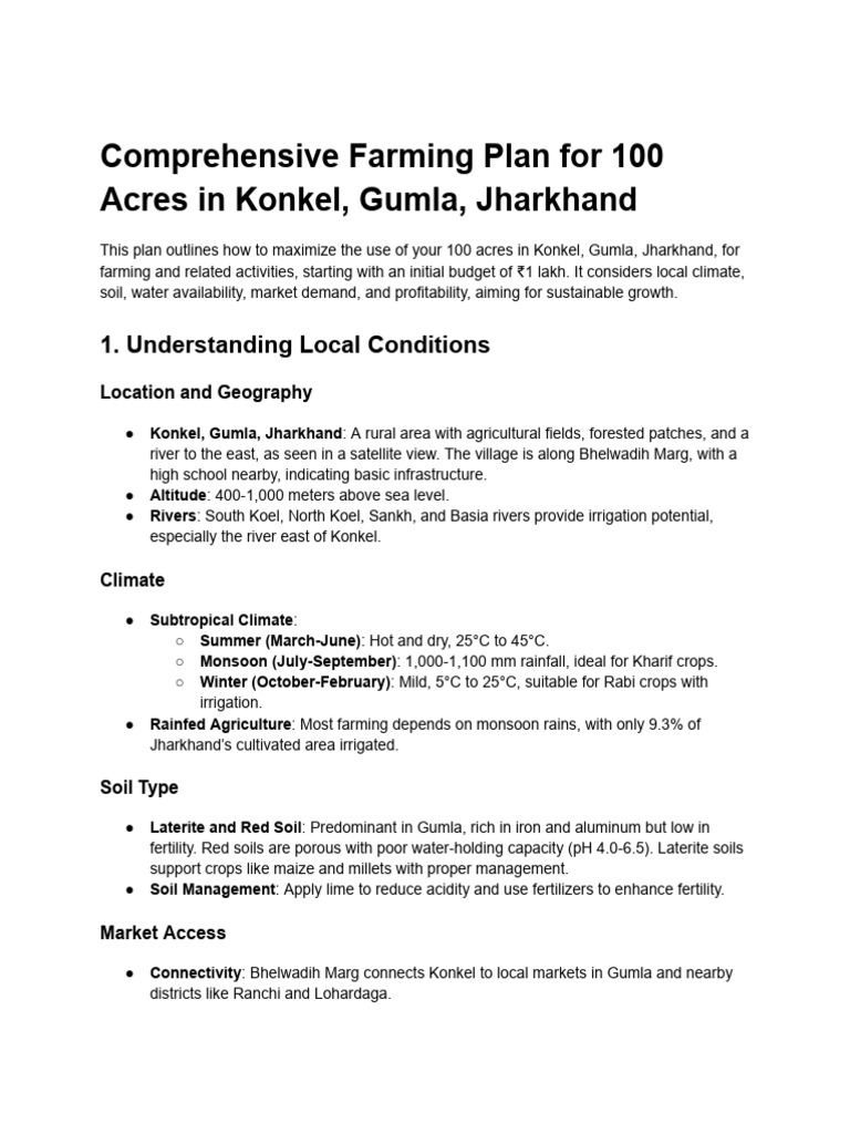 Farming Strategy for 100 Acres in Jharkhand | PDF | Agriculture | Legume