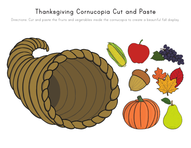 Us A 150 Thanksgiving Cornucopia Cut and Stick Activity Sheet - Ver - 2 ...