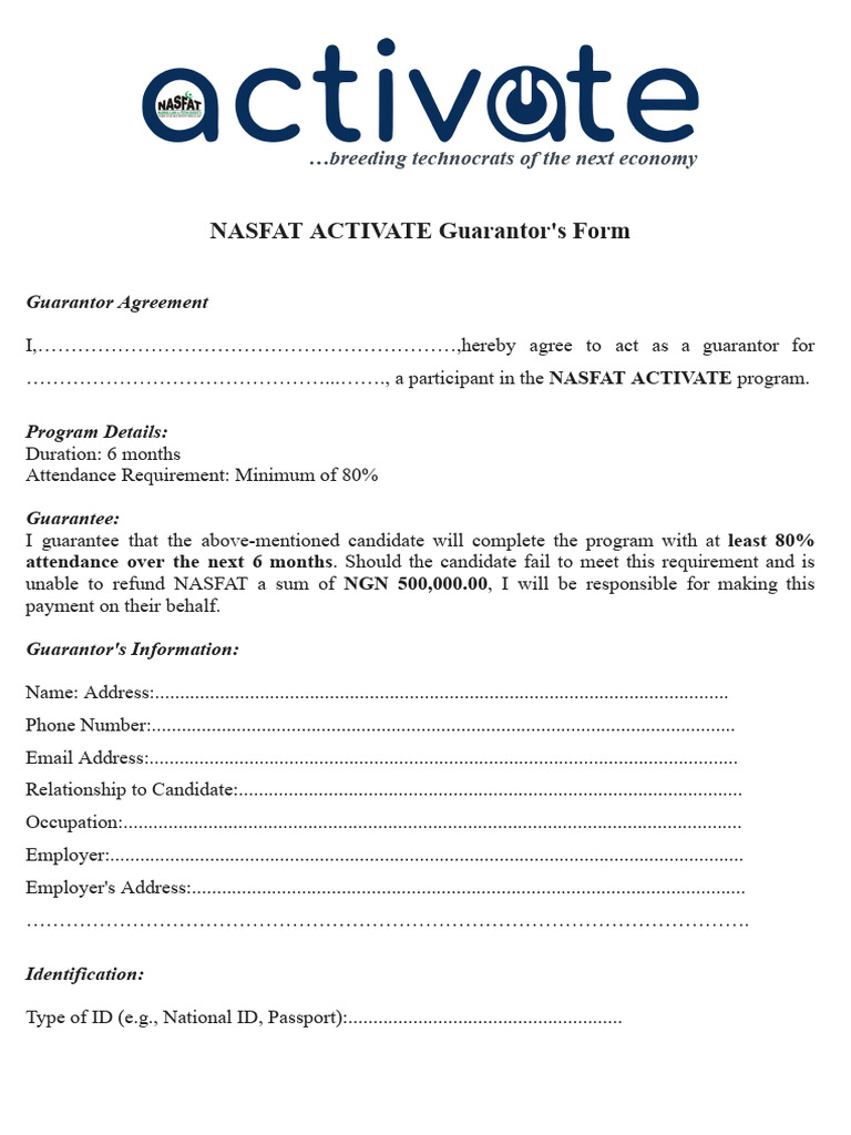 Nasfat Activate Guarantor's Form | PDF