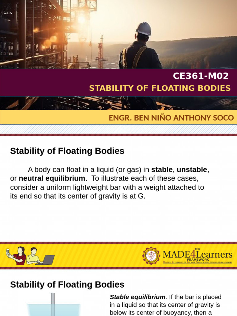 Topic 7 - Stability of Floating Bodies | PDF | Buoyancy | Physics