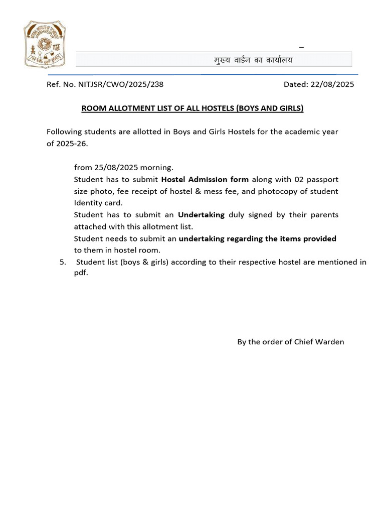 Room Allotment 2025-2026 | PDF