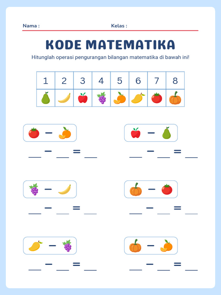 Koding Operasi Hitung Pengurangan Matematika Lembar Kerja Numerasi Tema ...