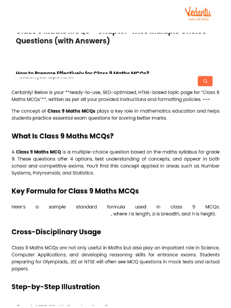 Class 9 Maths MCQs - Chapter-Wise Multiple Choice Questions (With ...