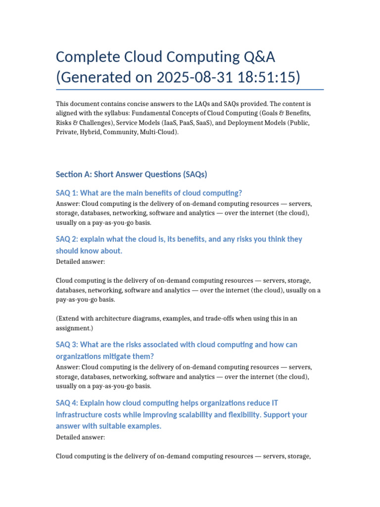 Cloud Computing Q&A: Concepts & Models | PDF | Cloud Computing ...