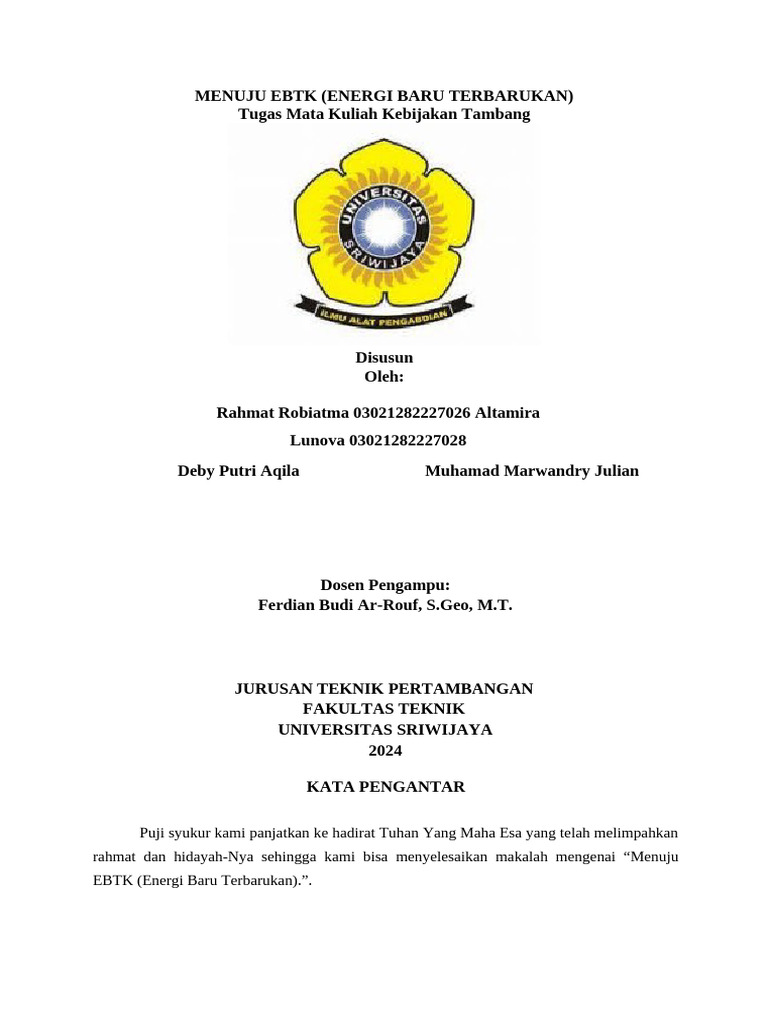 Makalah Kebijakan Tambang Menuju Energi Baru Dan Terbarukan Gevil | PDF