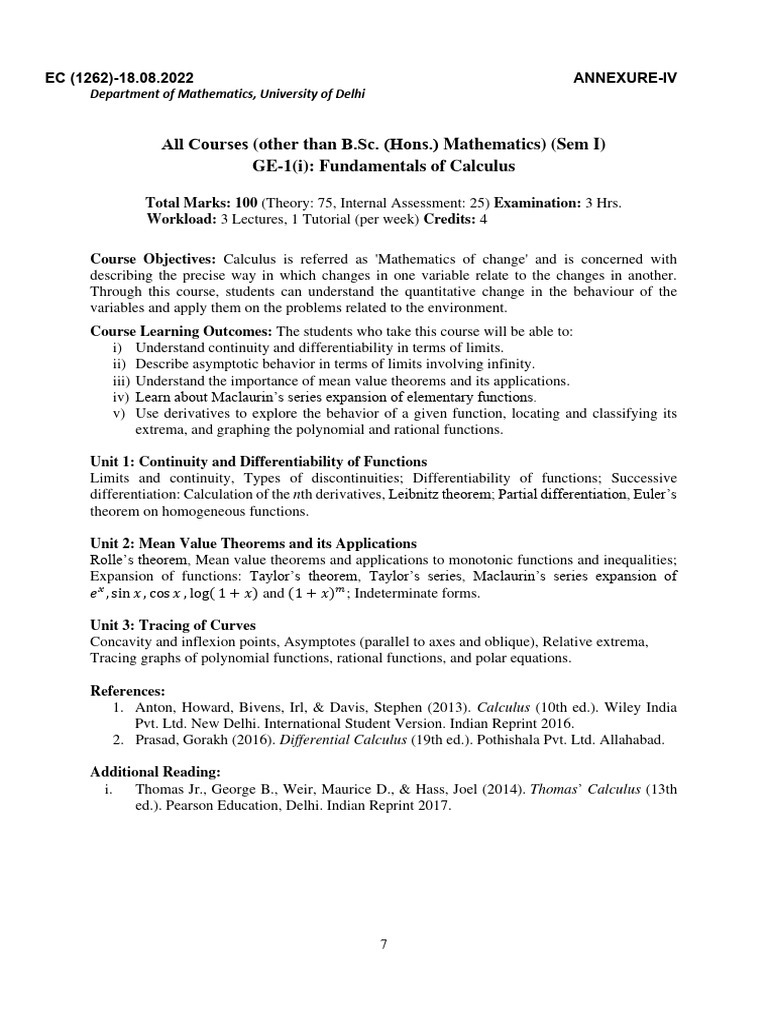 Fundamentals of Calculus Course Outline | PDF | Derivative | Function ...