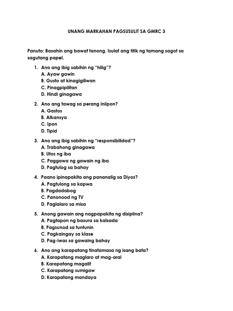 Periodical Test in GMRC 3 | PDF