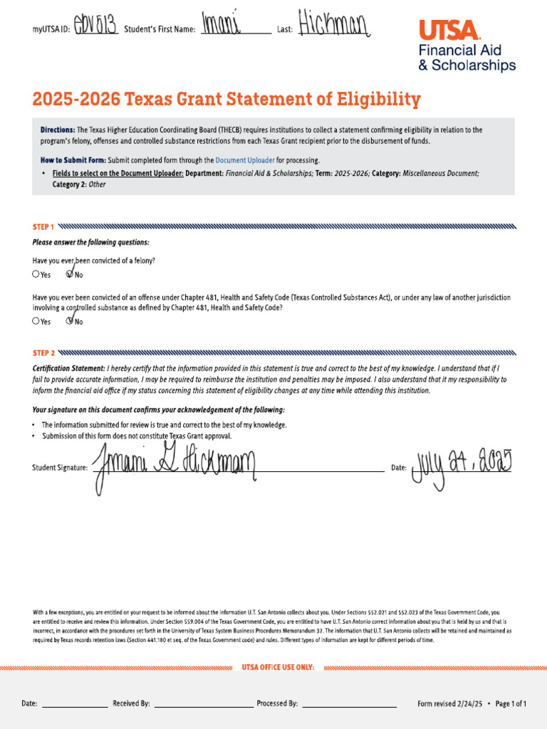 2025-2026 Texas Grant Statement of Eligibility - ForM_2025-2026_Texas ...