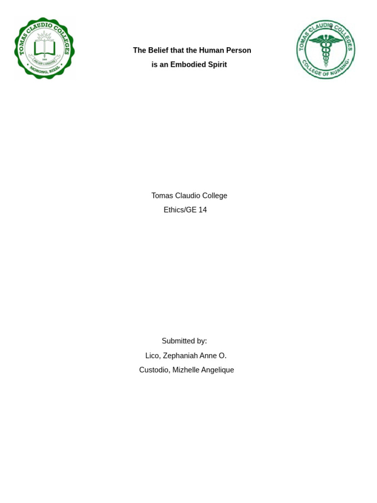 The Belief That The Human Person ETHICS ACT | PDF | Soul | Monism