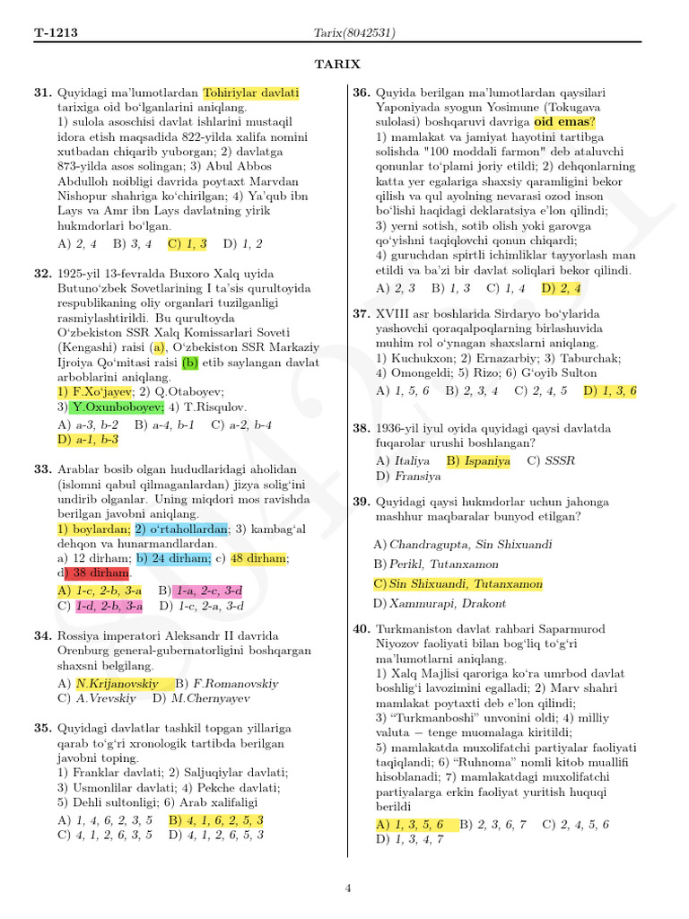 Tarix 2025 - Tarix_tilsimi Javoblari | PDF
