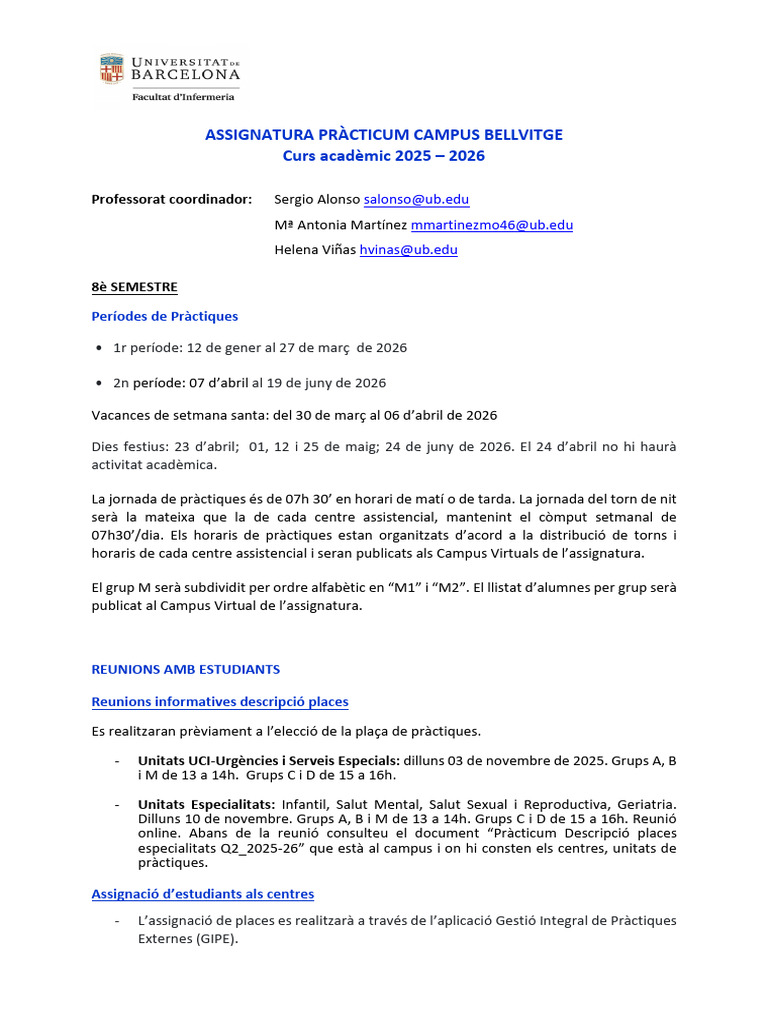 Practicum Bellvitge 2025-26 | PDF