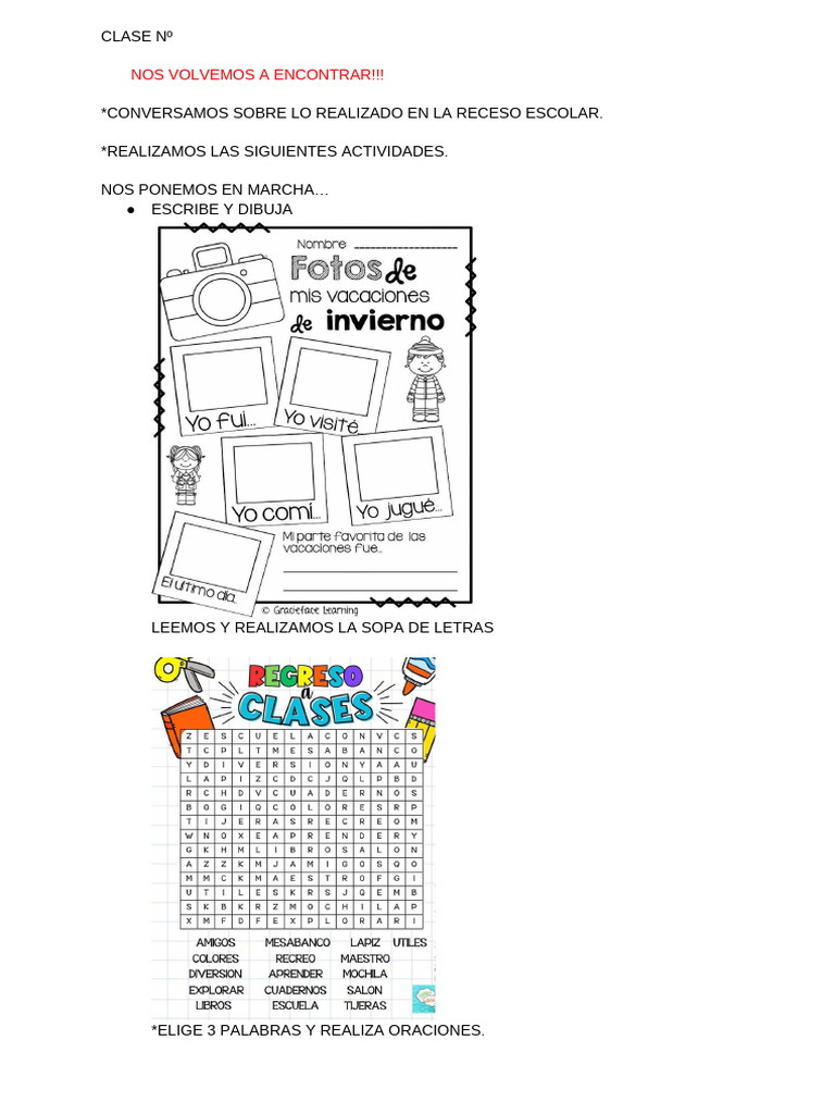 Actividades Creativas Post-Receso Escolar | PDF