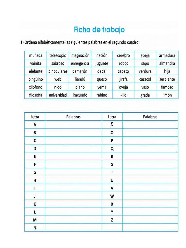 Orden Alfabetico y Fichas de Lectura | PDF