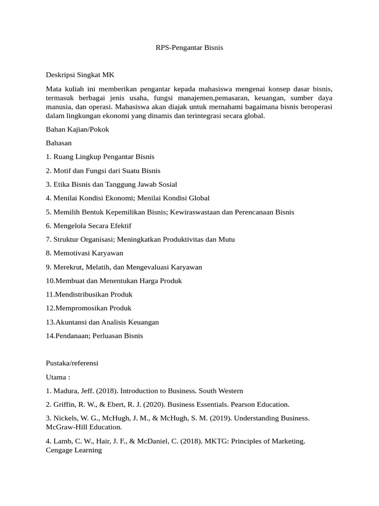 RPS-Pengantar Bisnis (Word) | PDF