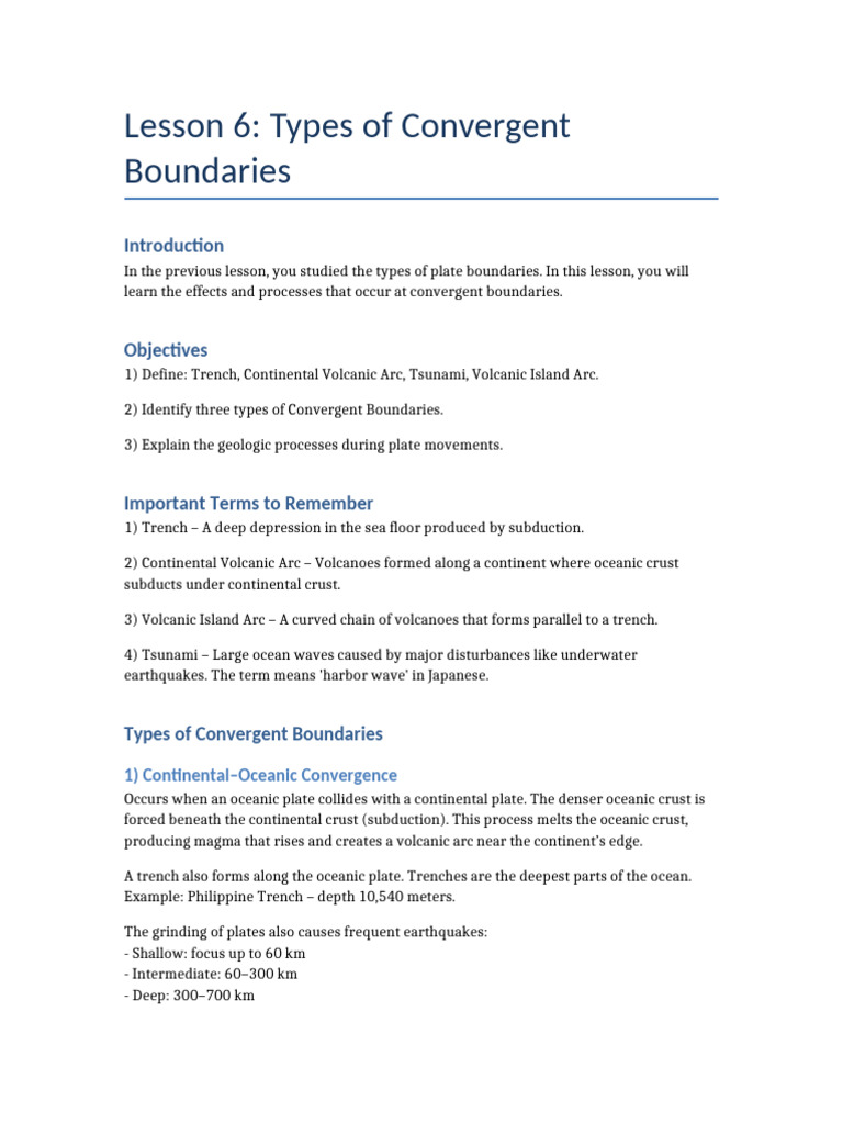 Lesson 6 Types of Convergent Boundaries Detailed | PDF | Volcano ...