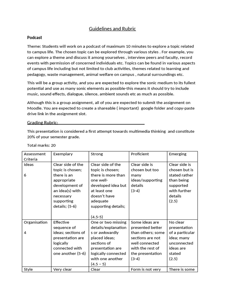 Rubric For Audio Assignments | PDF | Persuasion | Communication