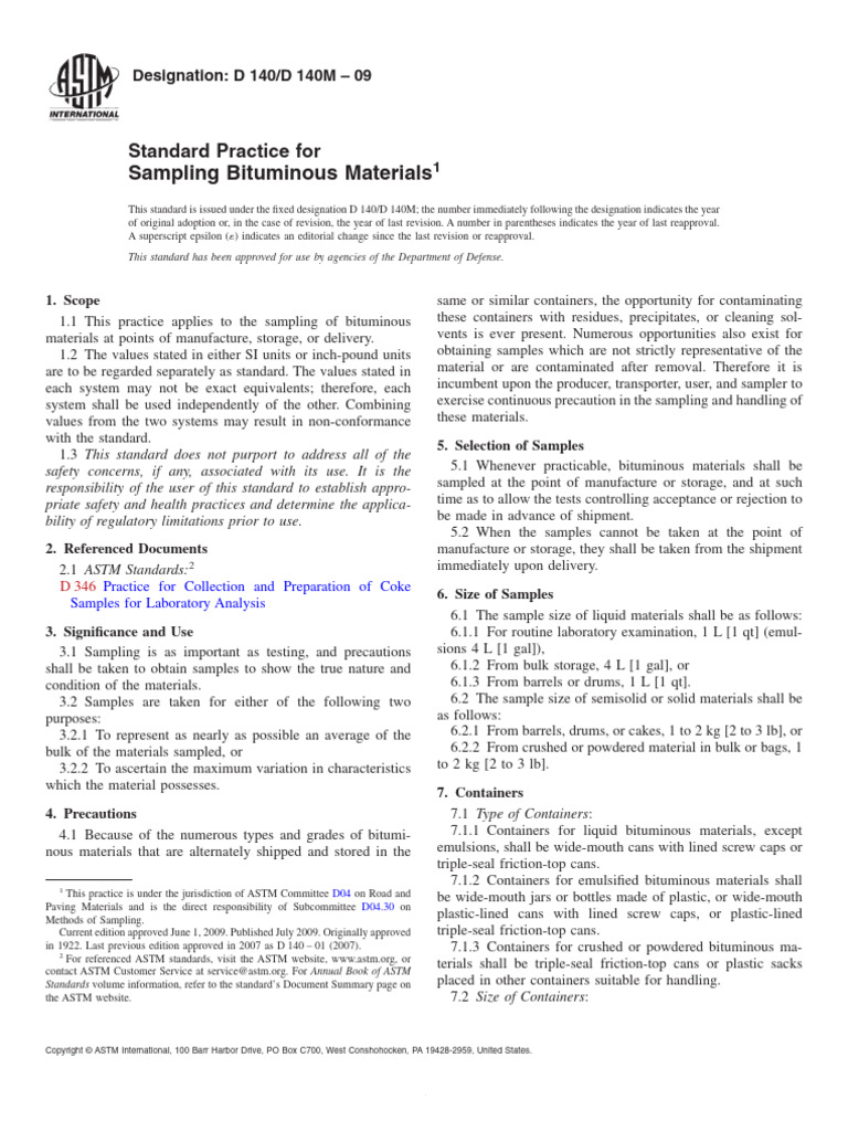 Sampling Bituminous Materials: Standard Practice For | PDF | Pipe ...