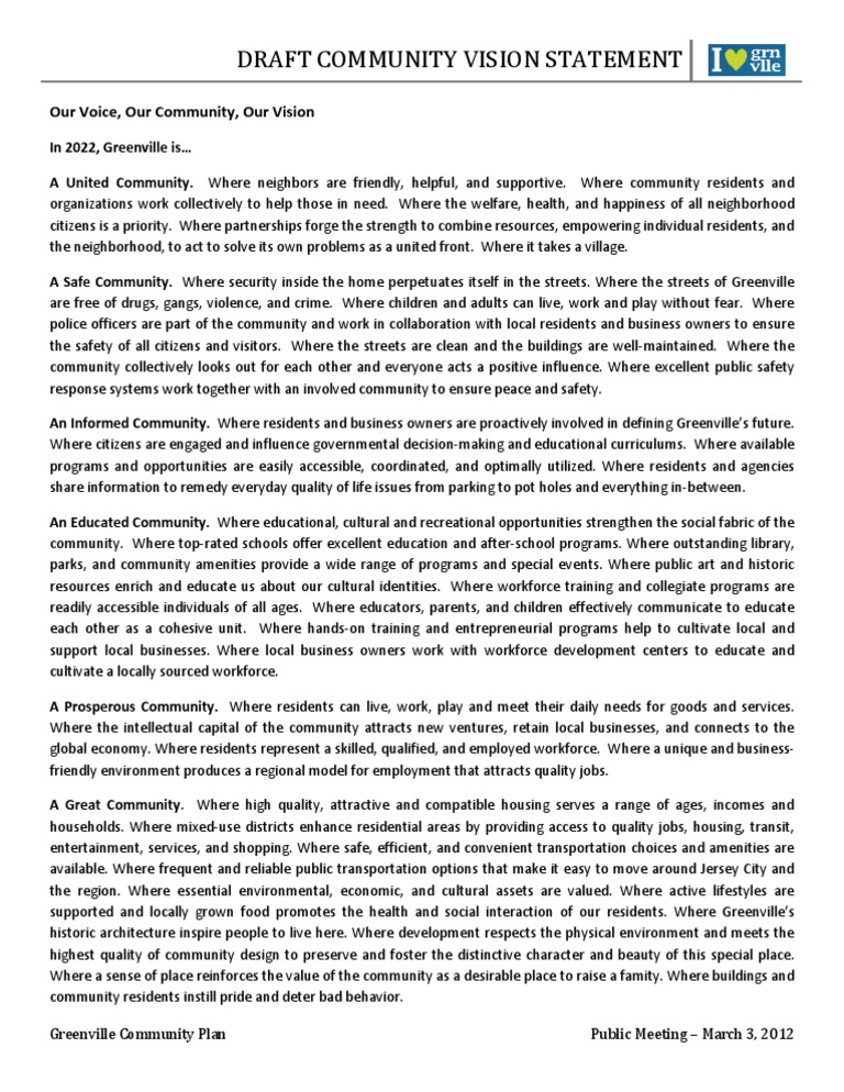 Draft Community Vision Statement | PDF | Community | Employment