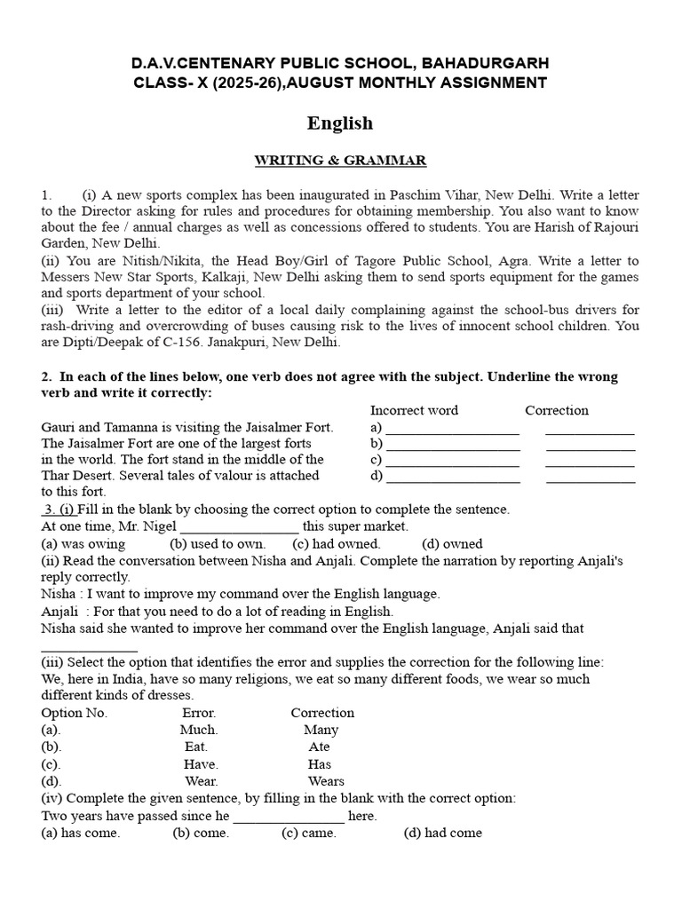 Class 10 Assignment 2025-26) | PDF