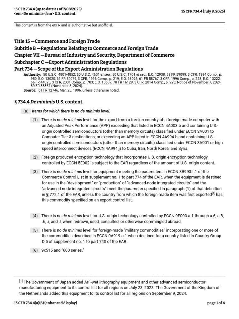 Export Administration Regulations Overview | PDF