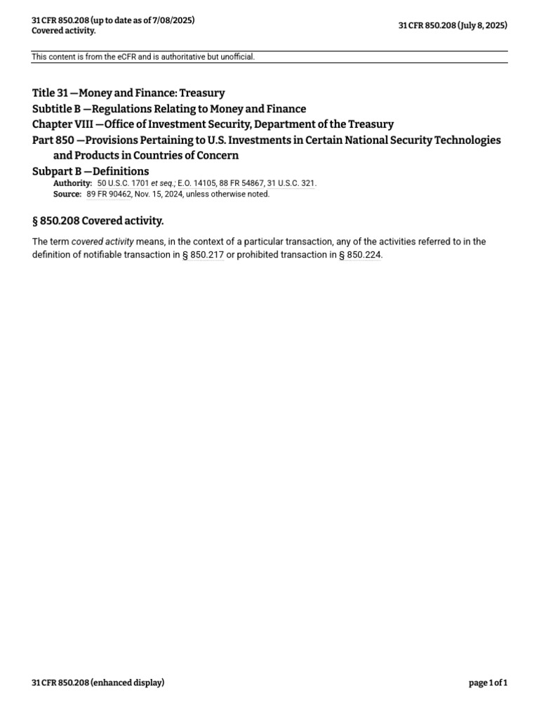 31 CFR 850.208 (Up To Date As of 7-08-2025) | PDF