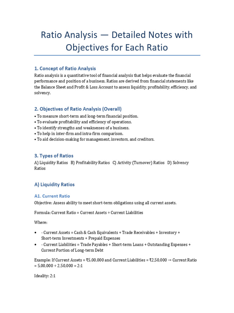 Objectives of Ratio Analysis Explained | PDF | Debt | Market Liquidity