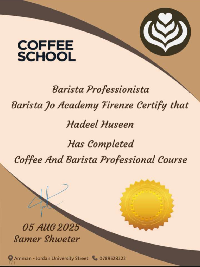 Barista Hadeel's Certificate | PDF