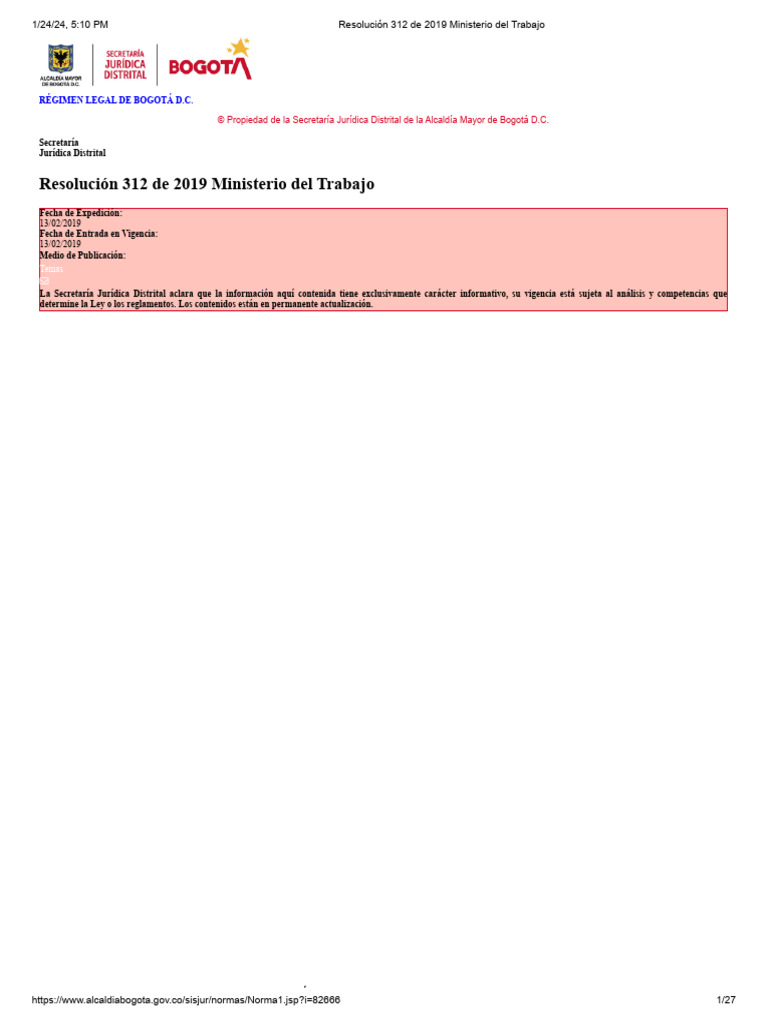 Resolución 312 de 2019 Ministerio Del Trabajo | PDF | Seguridad y salud ...
