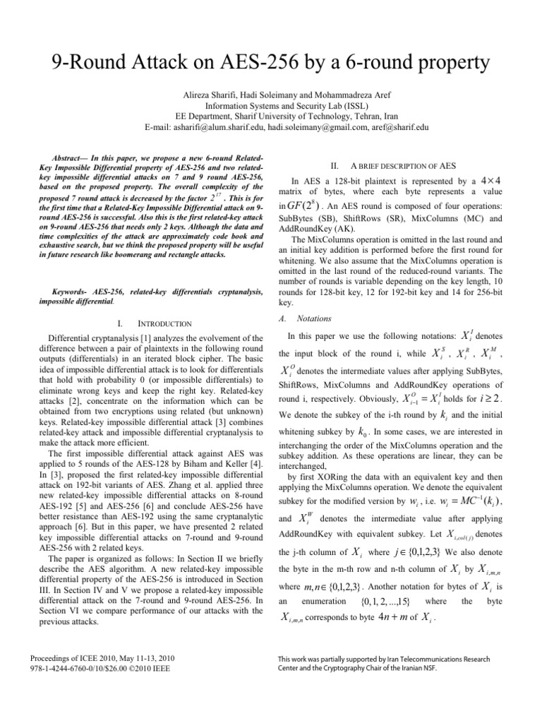 9-Round Attack On AES-256 by A 6-Round Property | PDF | Security ...