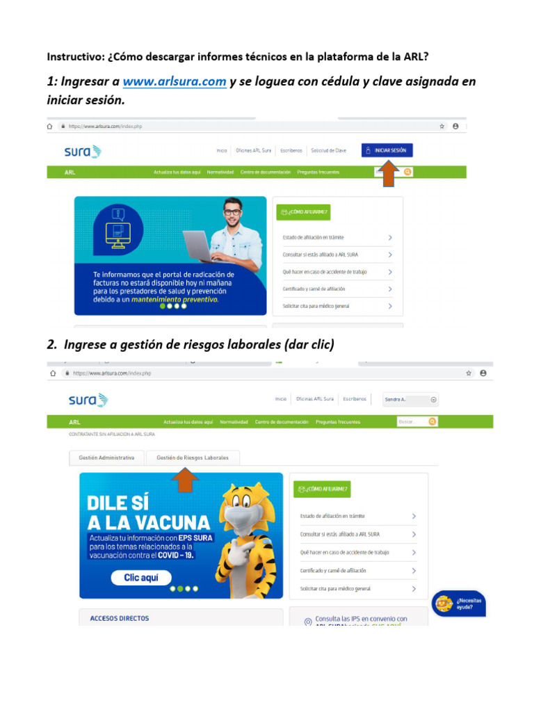 Instructivo Descarga Informes Tecnicos ARL SURA | PDF