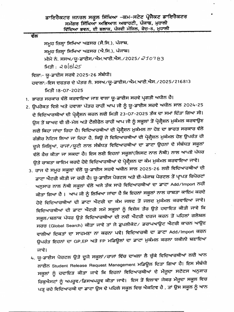 UDISE Letter On 28-08-25 | PDF