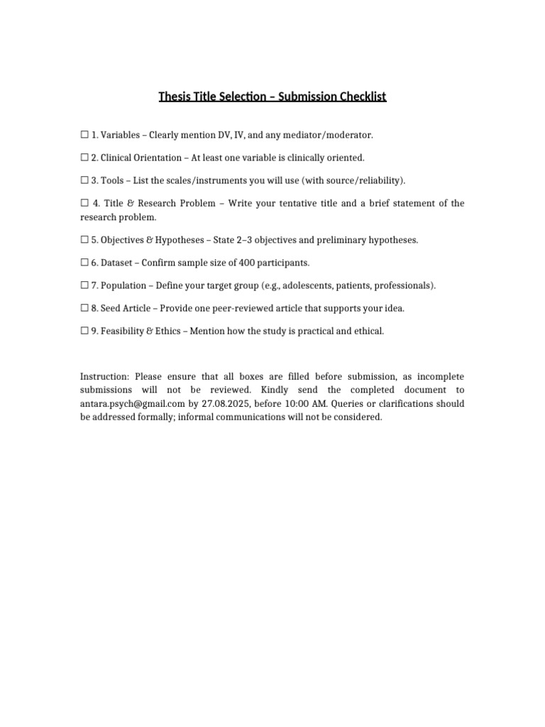 Thesis Title Selection Checklist | PDF