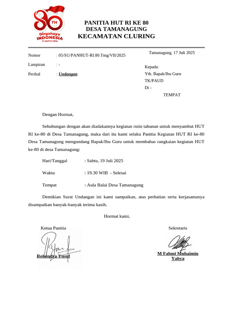 Surat Undangan Guru TK | PDF