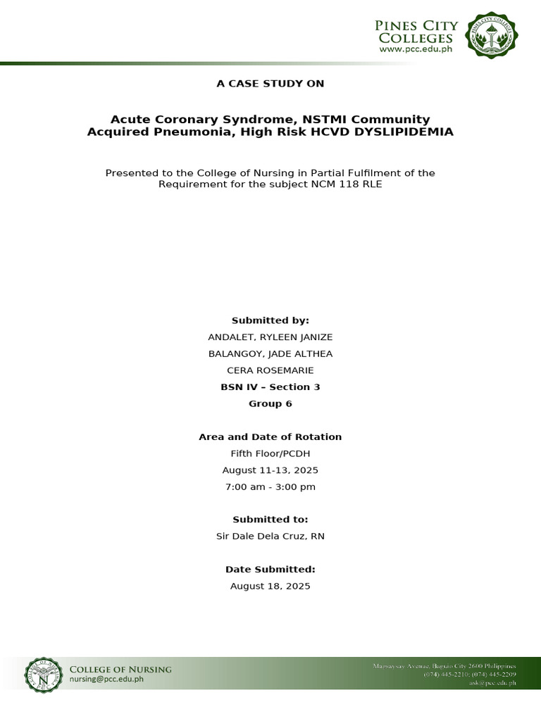 Acute Coronary Syndrome NSTMI Community Acquired Pneumonia High Risk ...