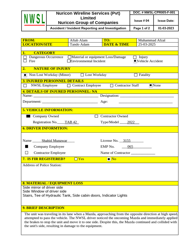 CMU TAB 42 Incident Report | PDF | Traffic Collision | Safety