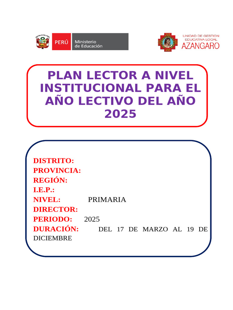 PLAN LECTOR 2025 | PDF | Enseñando | Educación primaria
