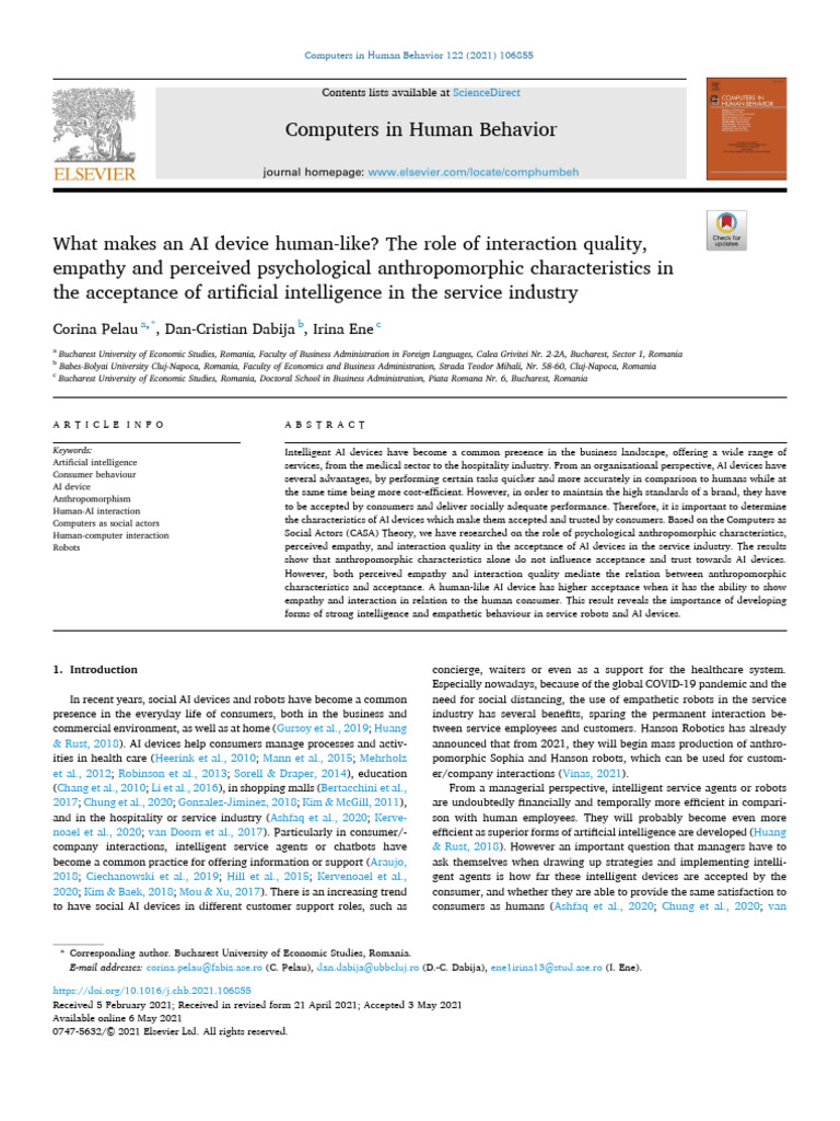 Human-Like AI Acceptance Factors | PDF | Empathy | Artificial Intelligence