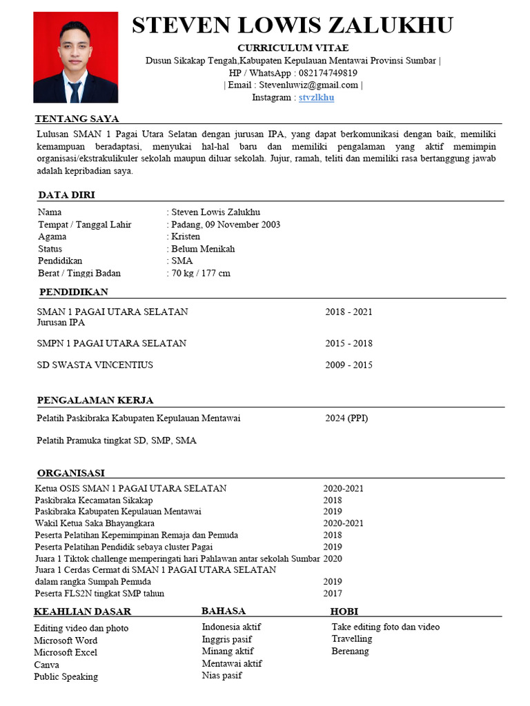 CV Steven Lowis Zalukhu | PDF