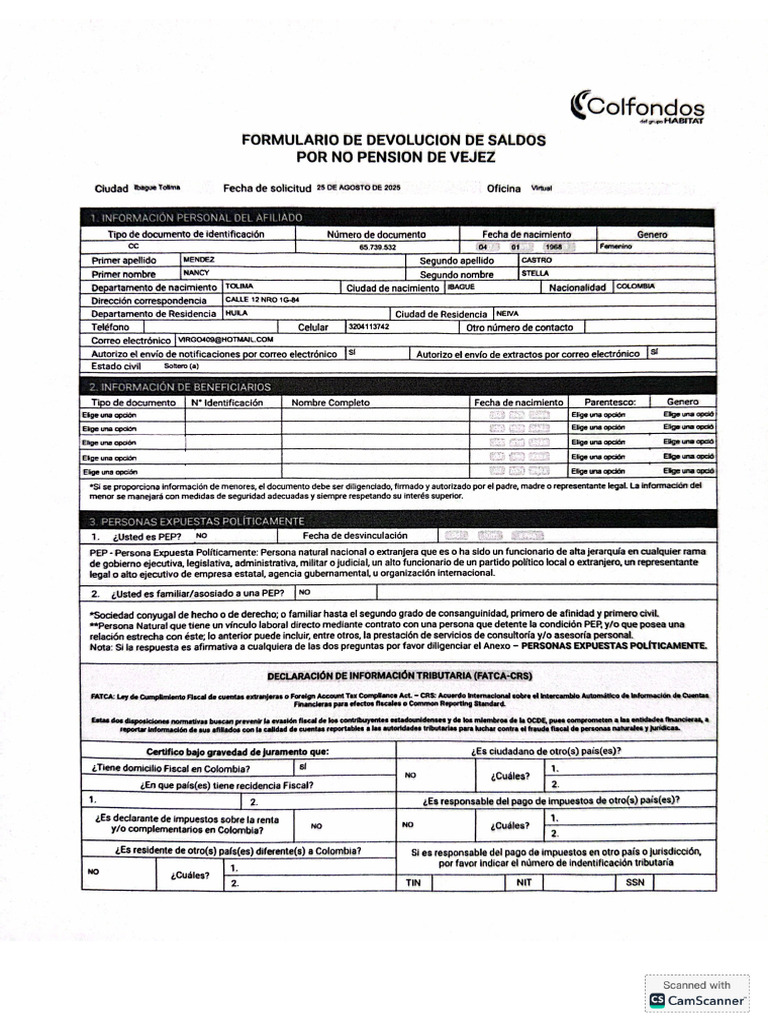 Formulario de Devolucion Nancy Mendez | PDF