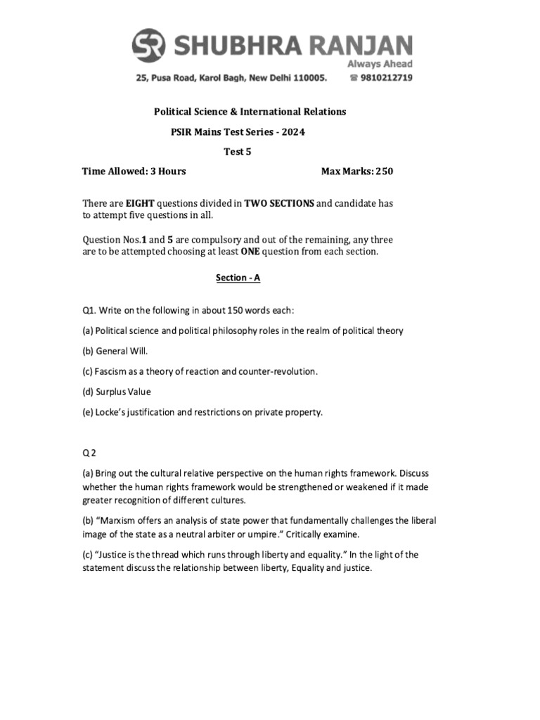 Psir Paper 1 Full Test 2 | PDF