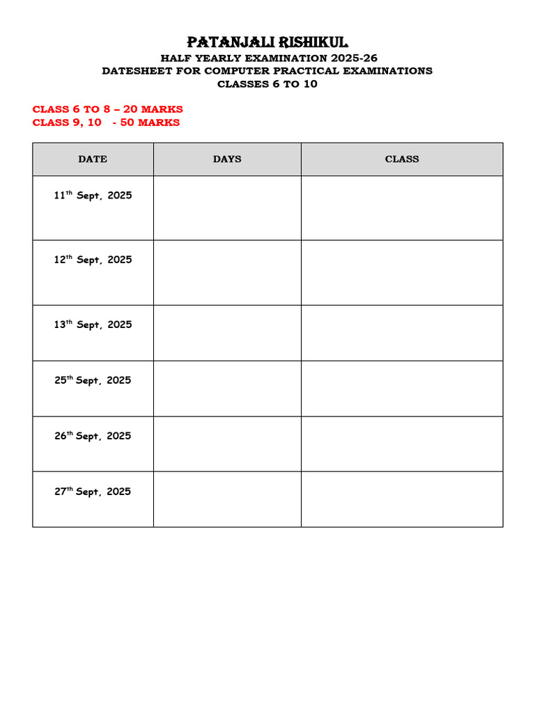 Datehseet For Comp Practical Class 6-10 | PDF