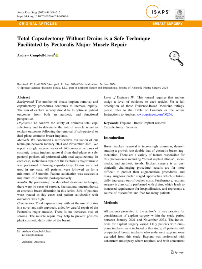 Total Capsulectomy Without Drains Is A Safe Technique Facilitated by ...