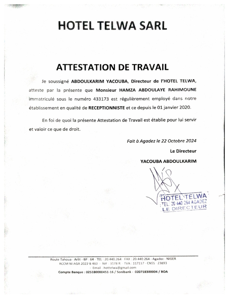 Attestation de Travail | PDF