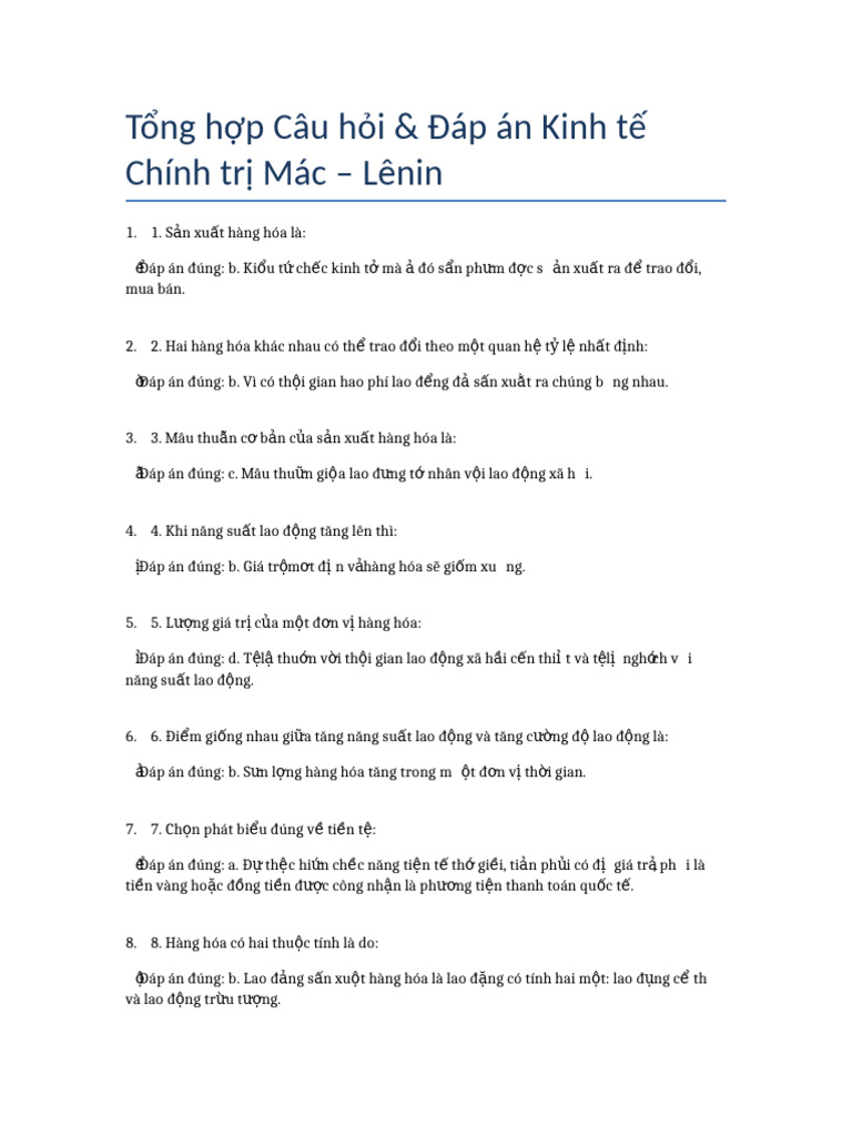 Tong Hop Cau Hoi Dap An | PDF